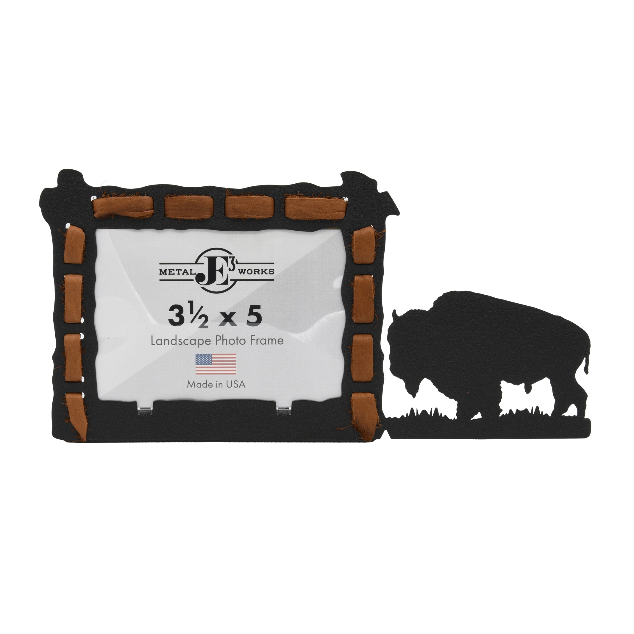 Buffalo Bison Picture Frame With Leather-Laced Border – JE3 Metal Works
